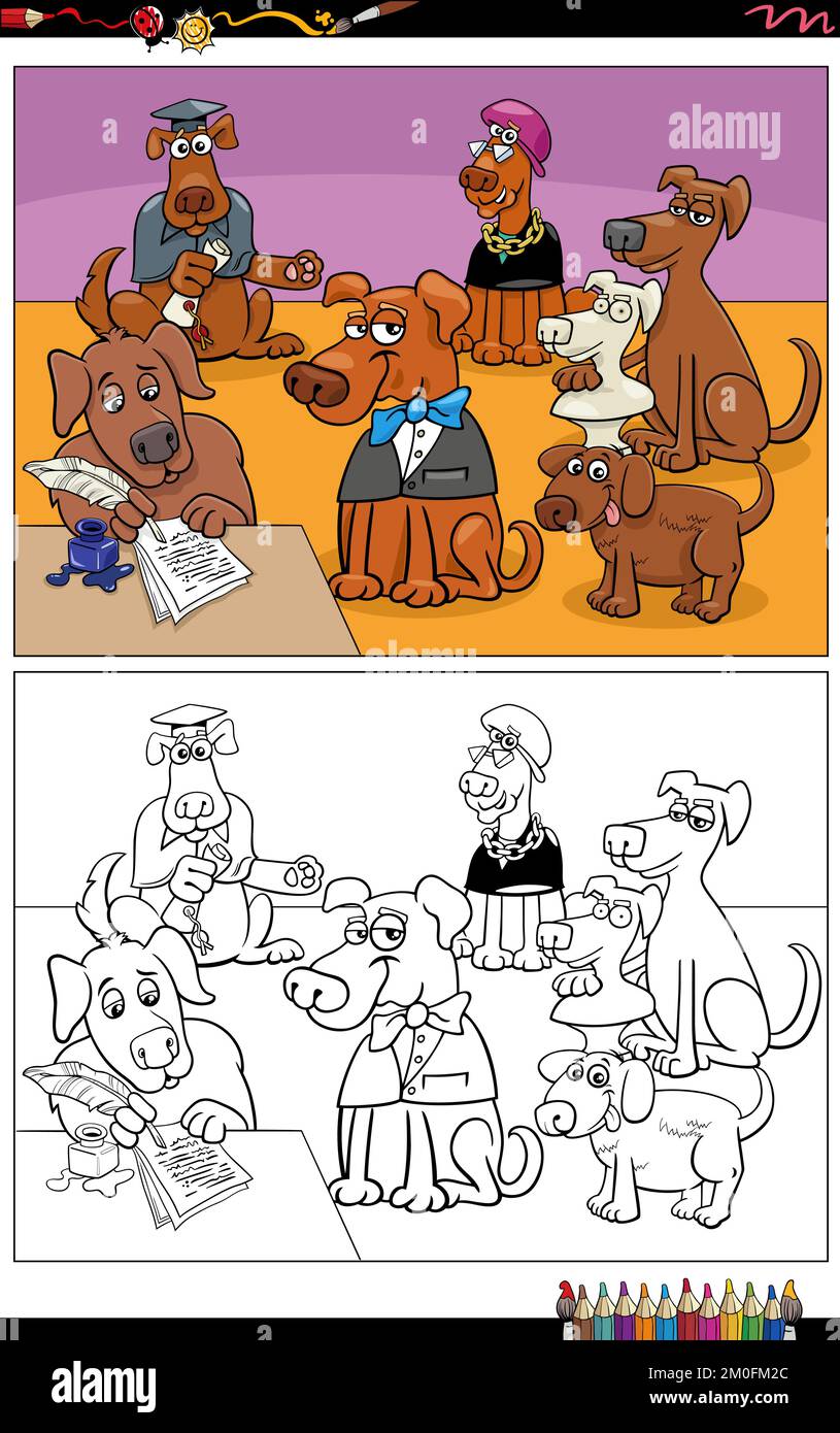 Cartoon illustration of funny dogs comic characters group coloring page ...
