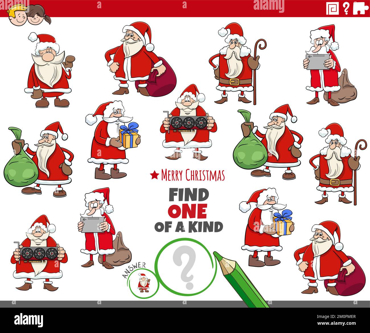 Cartoon illustration of find one of a kind picture educational task ...