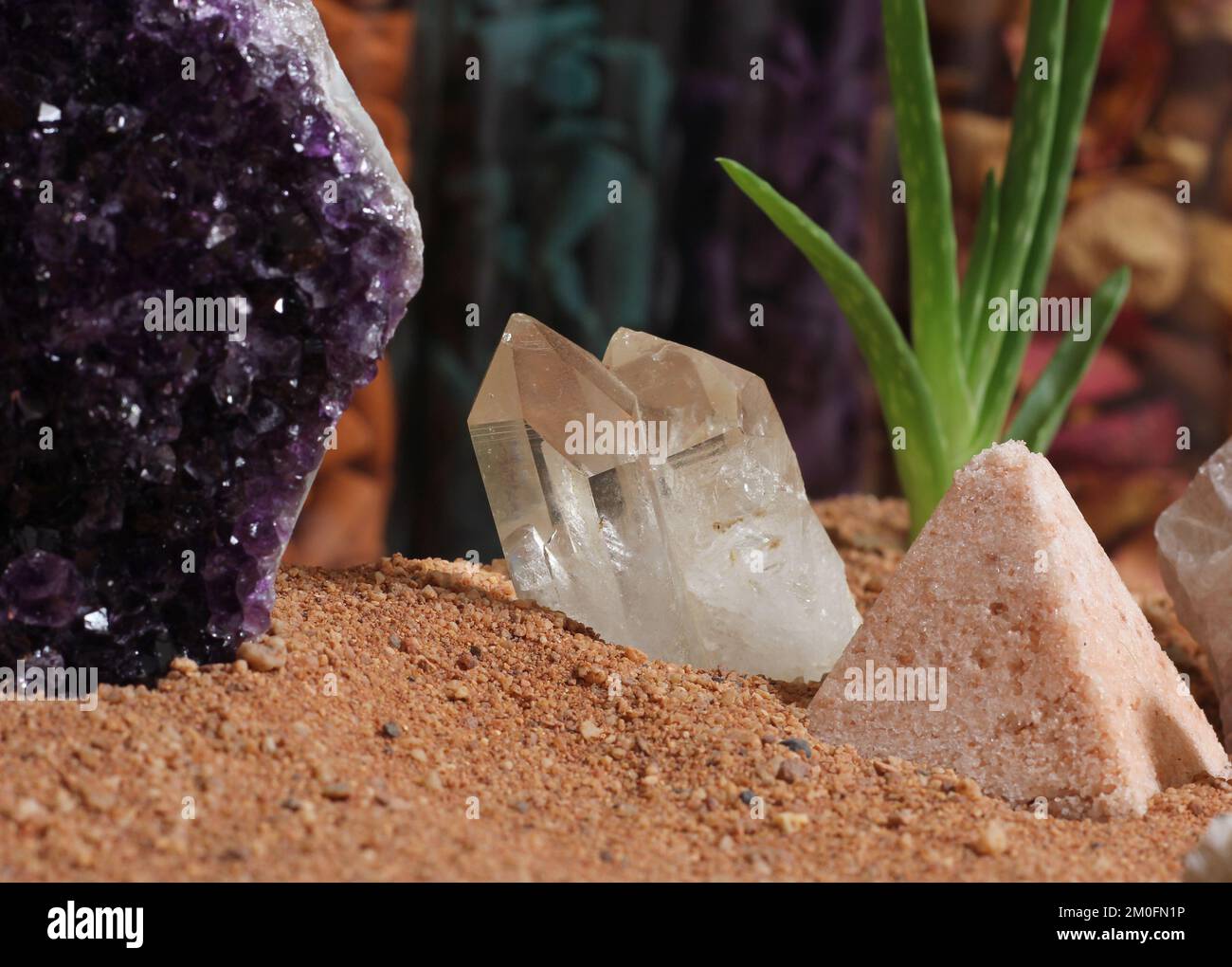 Amethyst Stone and Quartz Crystals on Australian Red Sand Meditation ...