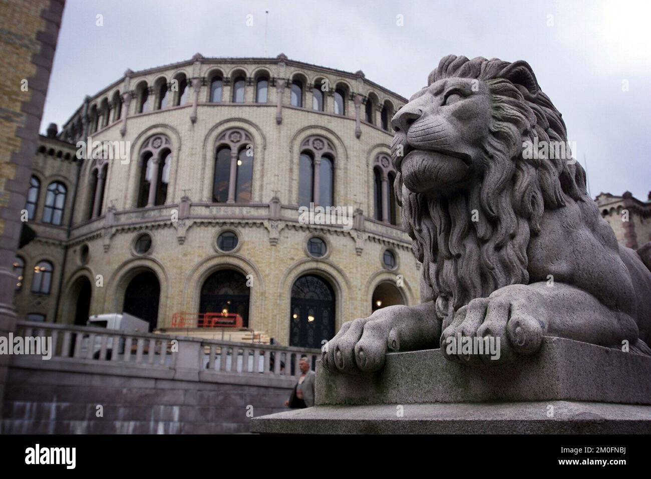Karl johansgate lion statues are watching the building hi-res stock ...