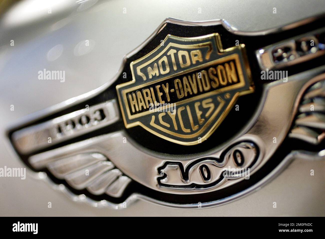A Harley Davidson badge at the Bella Center in Copenhagen during ...