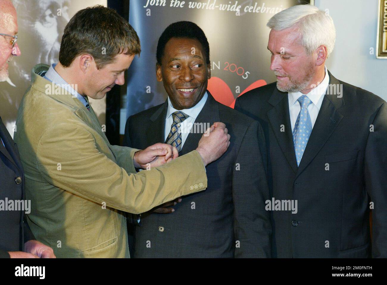 From left Crown Prince Frederik, Pele and the Mayor of Odense, Anker ...
