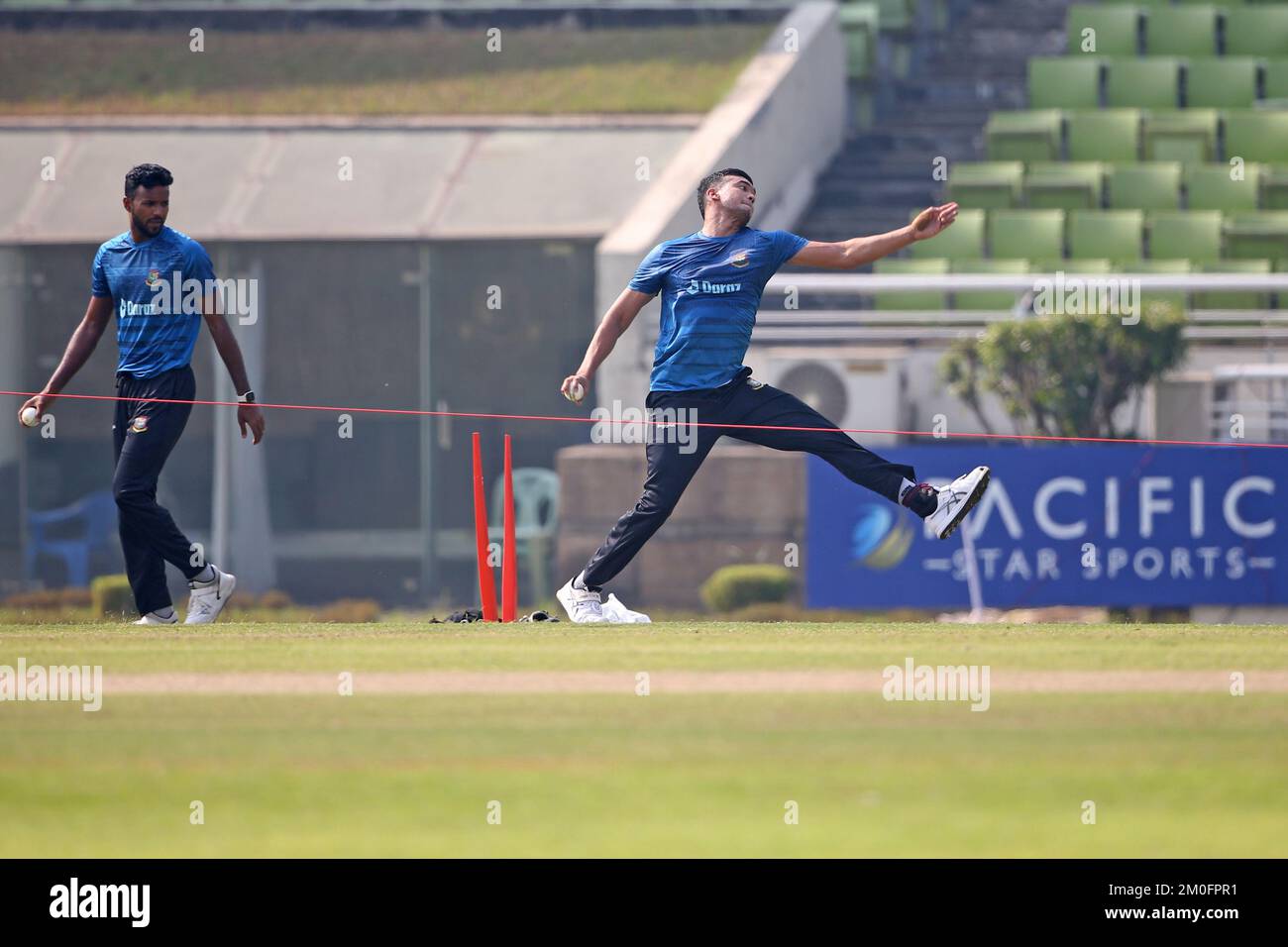 Bangladeshi fast bowler Tashkin Ahmed deliver a ball while Ebadot ...