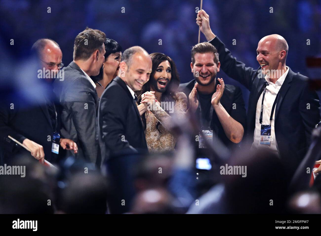 Austria'ss Conchita Wurst celebrating after winning the 2014 Eurovision ...