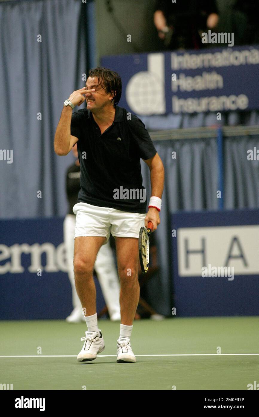 Frenchman Henri Leconte in action against John McEnroe during the ...