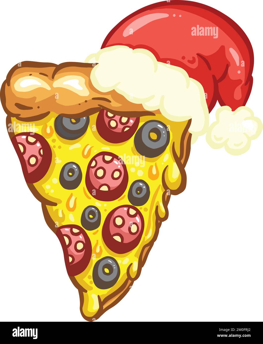Christmas Hat Cute Cartoon Pizza Slice Character With Cheesy Toppings ...