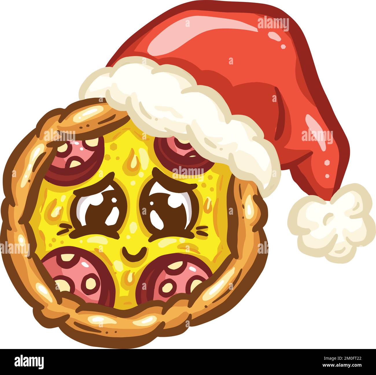 Christmas Hat Cute Cartoon Pizza Slice Character With Cheesy Toppings ...