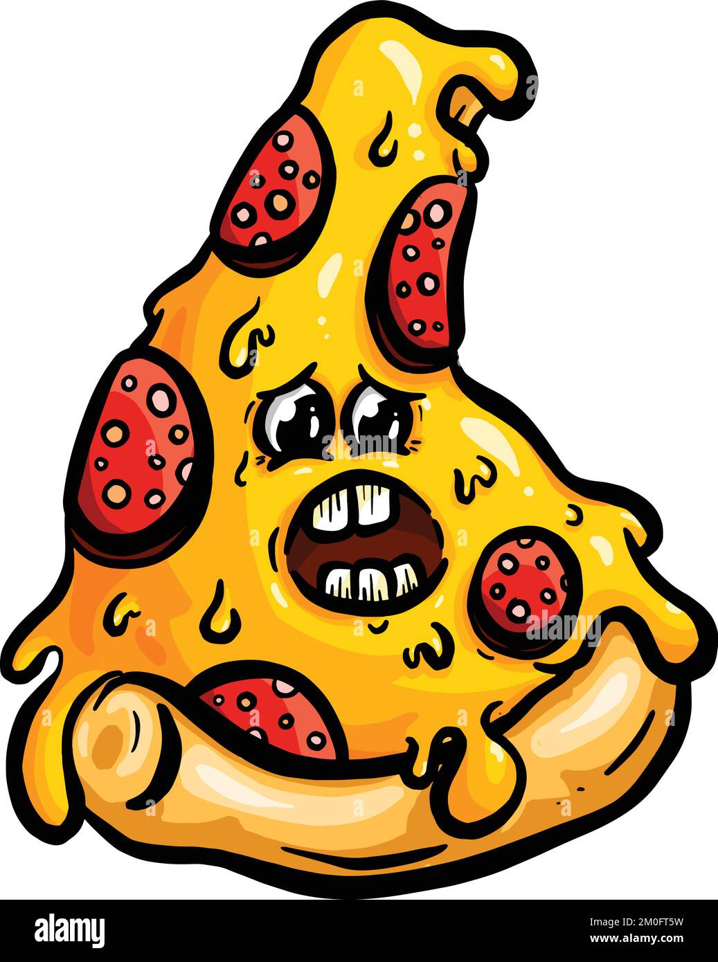 Cute Cartoon Pizza Slice Character With Cheesy Toppings in Vector ...