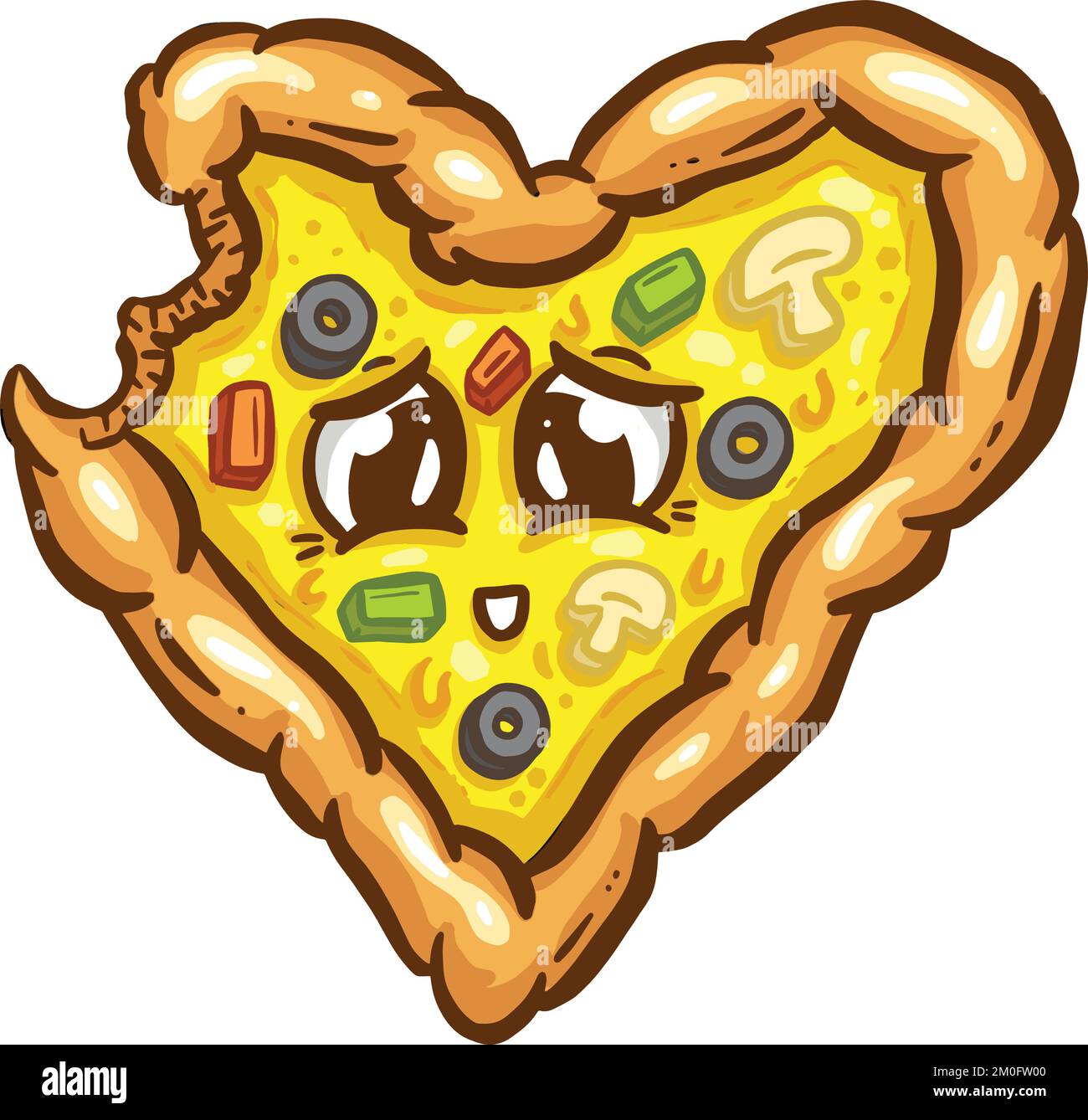 Cute Cartoon Pizza Slice Character With Cheesy Toppings in Vector ...