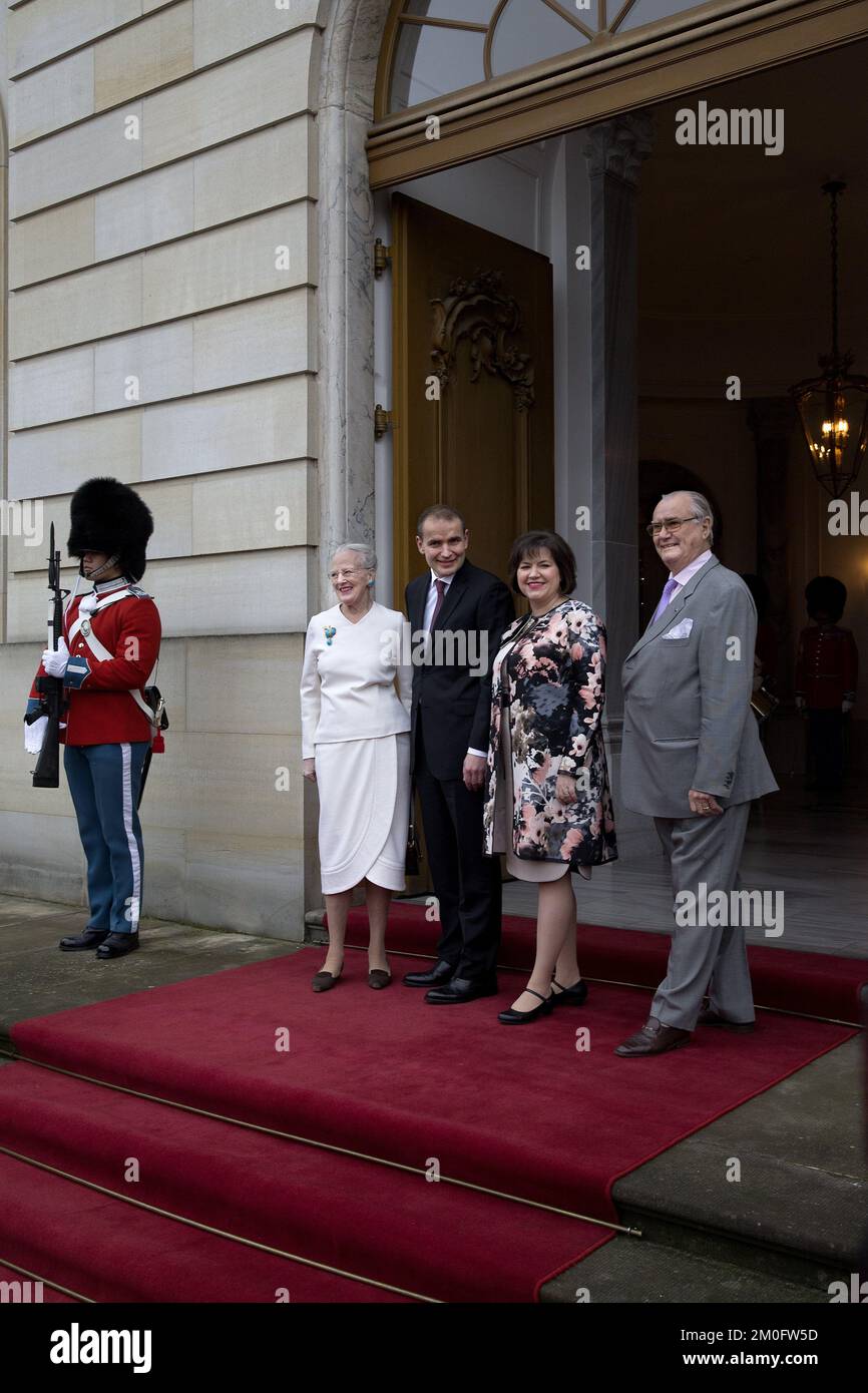 Prince Consort Henrik and Queen Margrethe welcome President Guoni Th ...