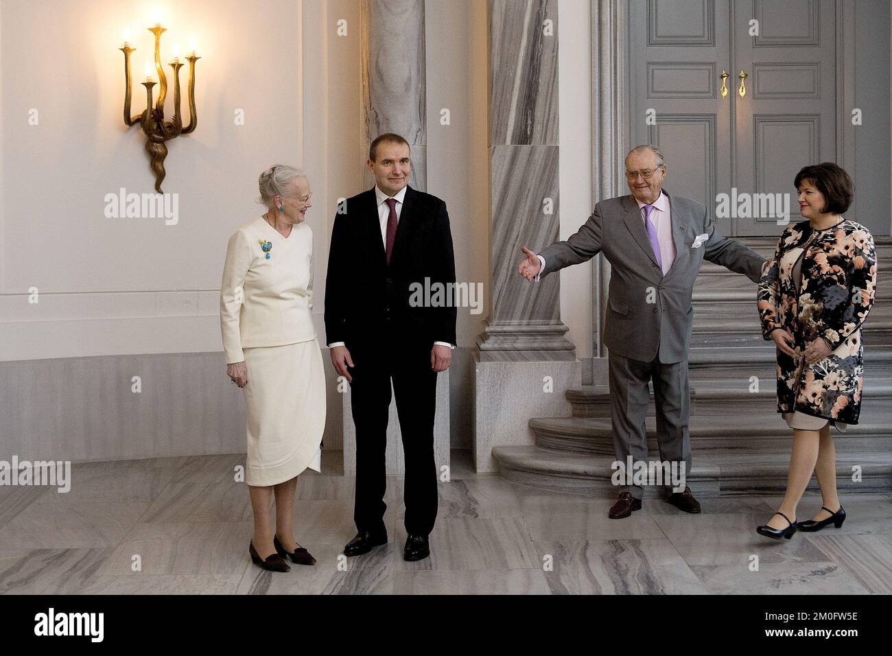 Prince Consort Henrik and Queen Margrethe welcome President Guoni Th ...