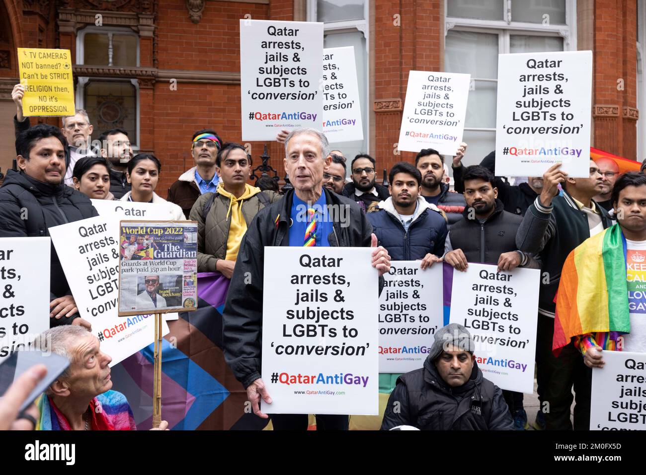 British human rights campaigner Peter Tatchell leads a demonstration ...