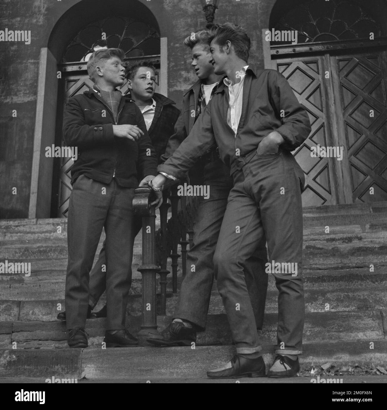 School students attend the court in the city court Black and White ...