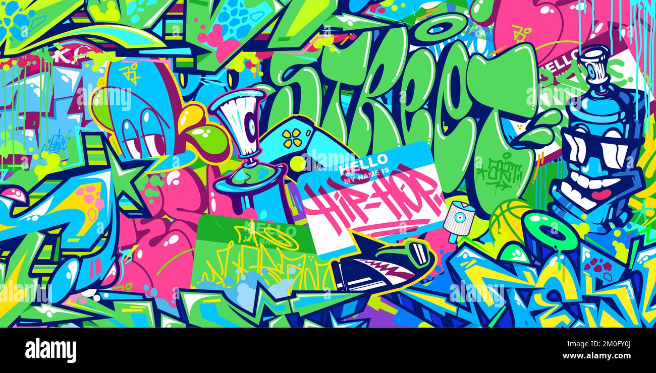 Abstract Urban Graffiti Style Sticker Bombing With Some Street Art ...