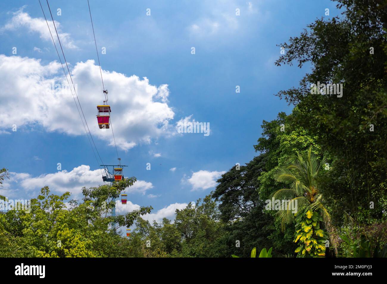 red cable car are floating on a sling for transportation by visitors ...