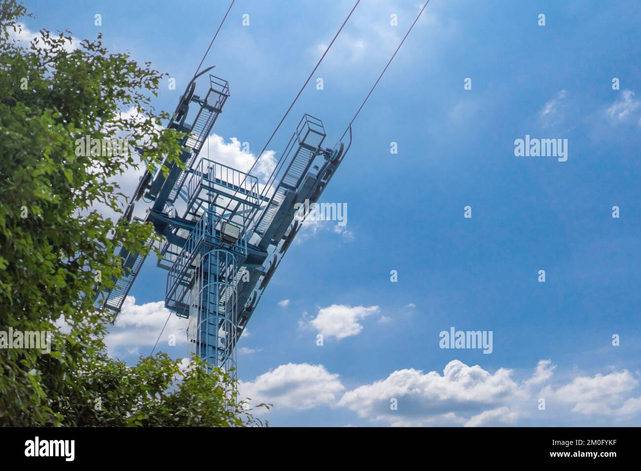 red cable car are floating on a sling for transportation by visitors ...