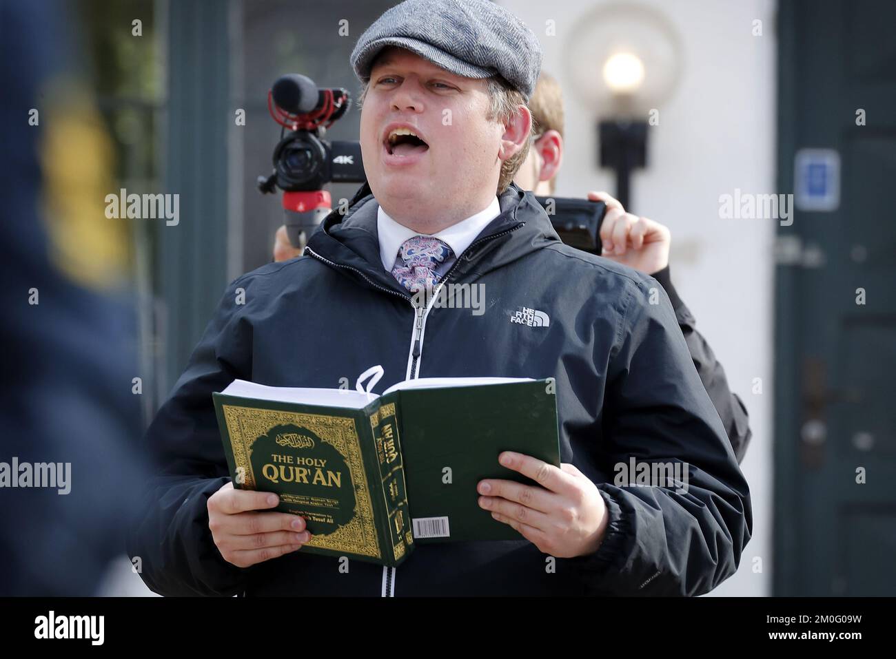 Rasmus Paludan, leader of the party Hard Line, demonstrates at Bronshoj ...