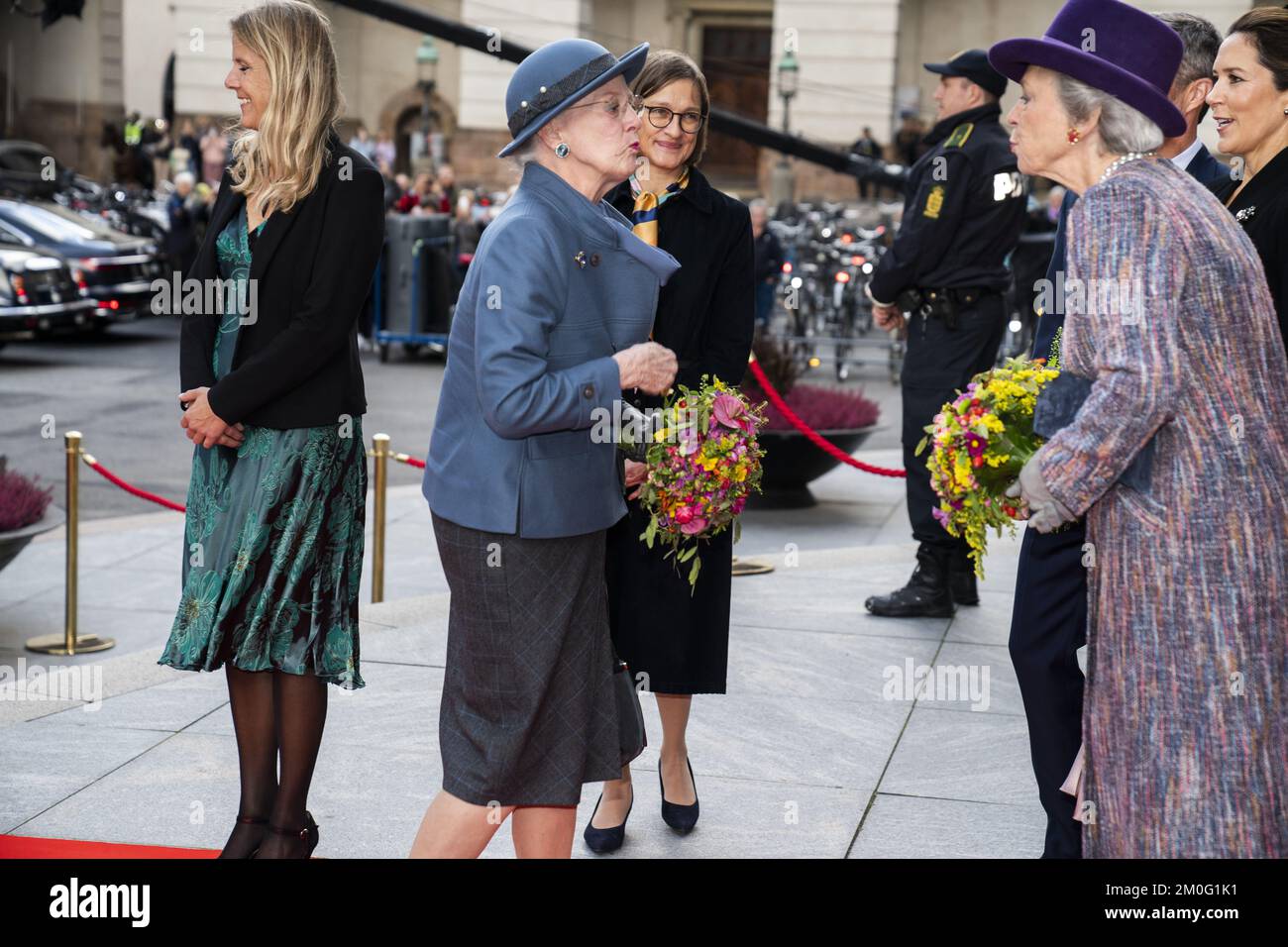 Arrives for the official opening of the danish parliament hi-res stock ...