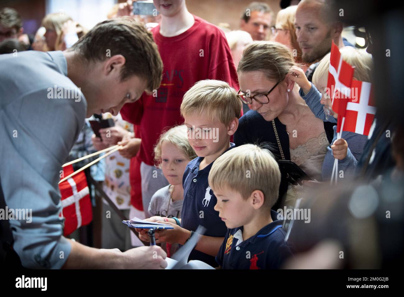 Olympic Gold medallist Viktor Axelsen arrives at the welcome home party ...
