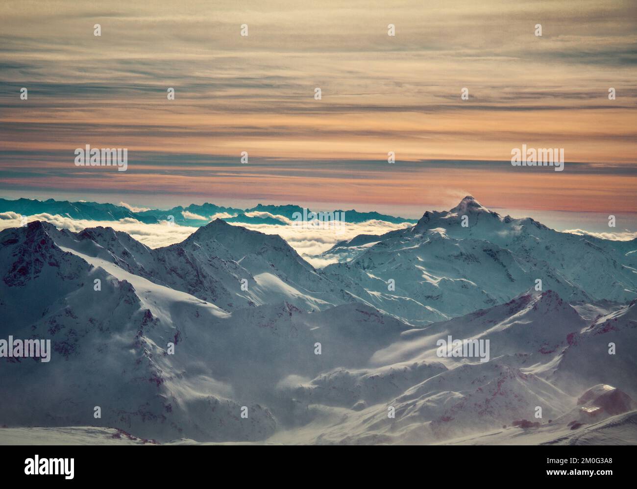 Greater Caucasus Mountain Range. Slopes are covered with snow above ...