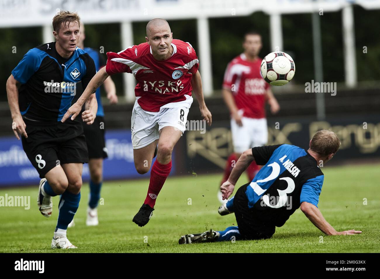 Silkeborg's Raiko Lekic and HB Koge's Sebastian Anderson battle for the ...