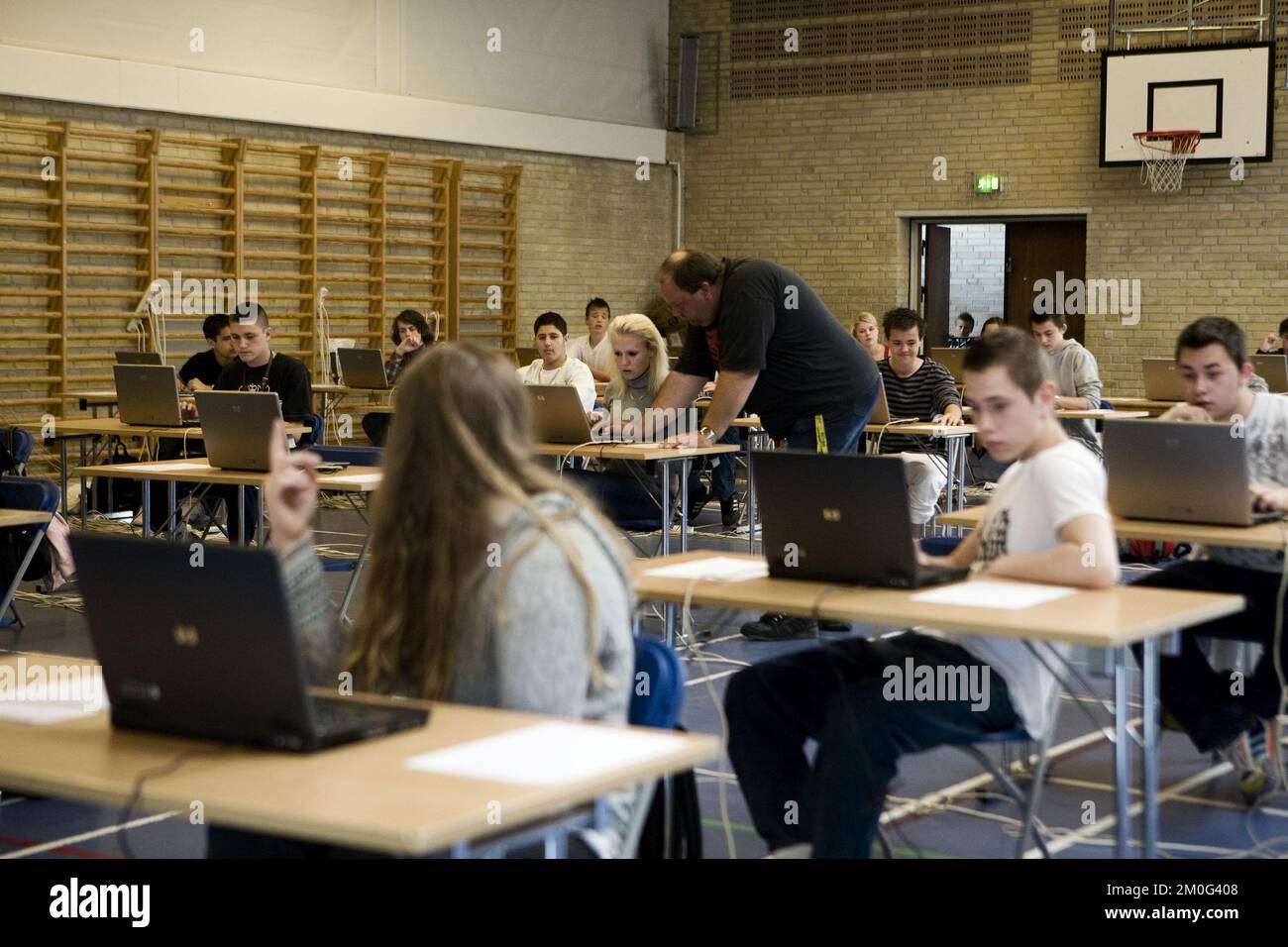 Danish children using laptops during exams Stock Photo - Alamy