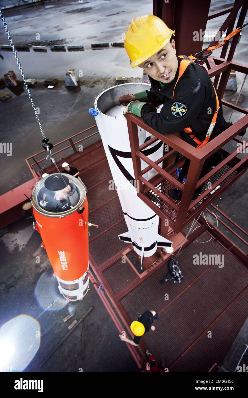 Kristian Von Bengtson in the launch pad tower duing the stacking of the rocket Stock Photo - Alamy