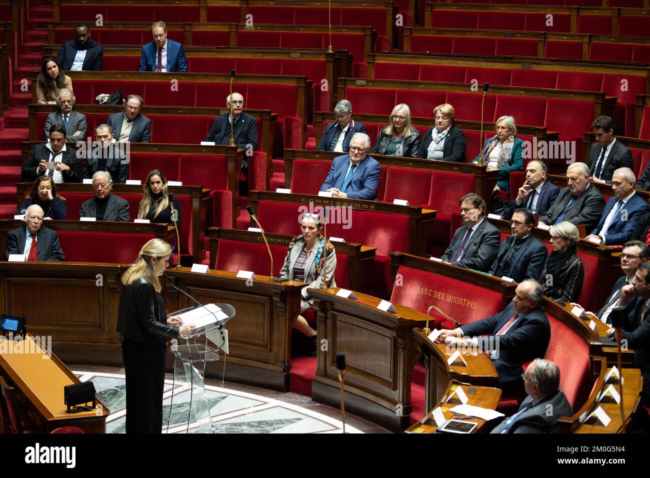 President of the French National Assembly Yael Braun Pivet delivers a ...