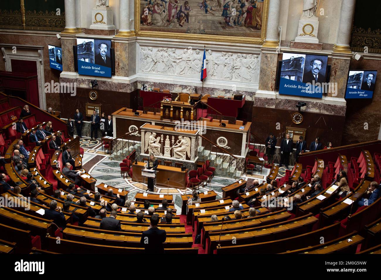 President of the French National Assembly Yael Braun Pivet delivers a ...