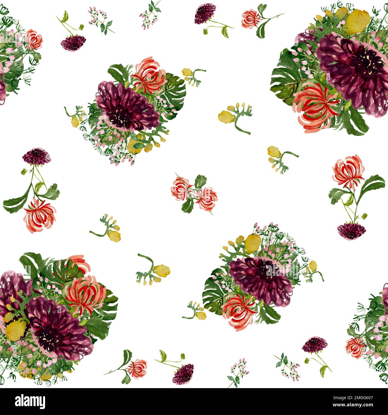 Dahlia palm flower pattern a watercolor sketch Stock Photo - Alamy