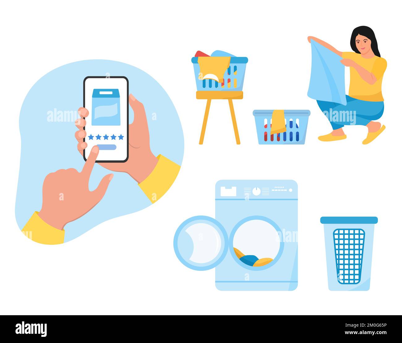 Vector illustration Buying washing powder online via the Internet. Сell ...