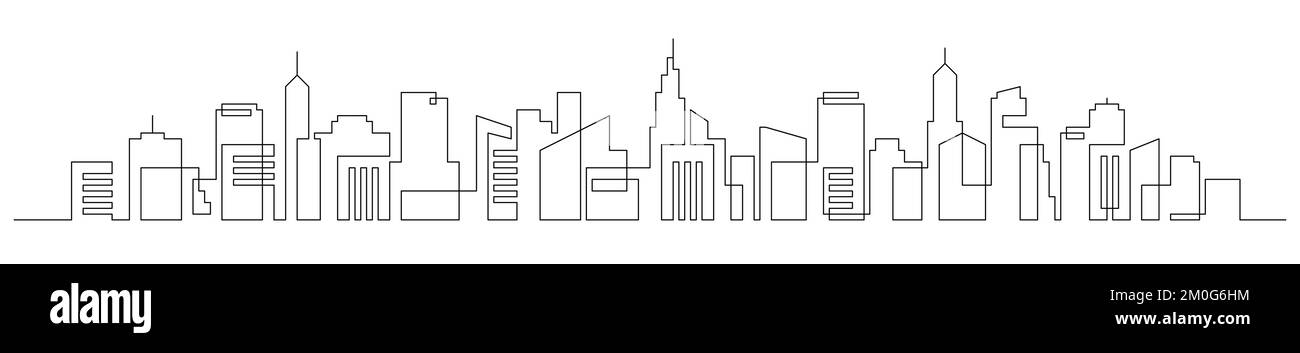Continuous line city building. One single outline cityscape continuous ...