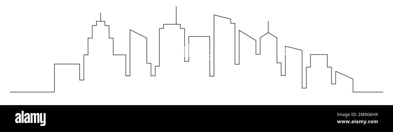Continuous line city building. One single outline cityscape continuous ...