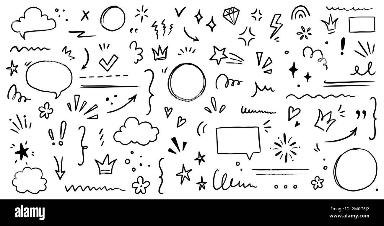 Sketch underline, emphasis, arrow shape set. Hand drawn brush stroke ...