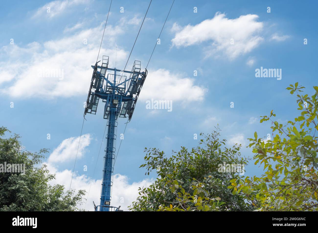 red cable car are floating on a sling for transportation by visitors ...