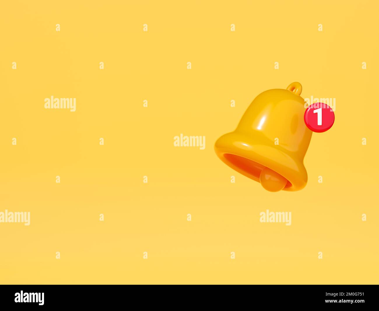 Notification bell icon 3d render - cartoon illustration of simple ...