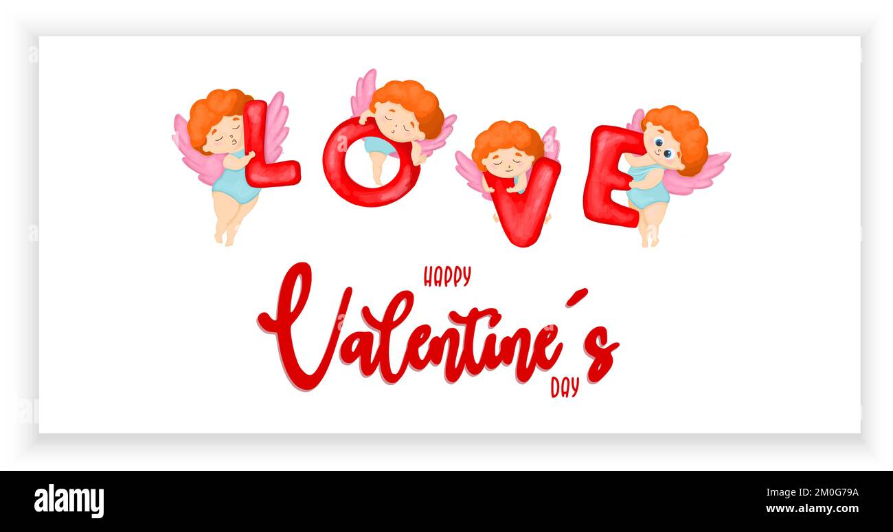 Valentine's day horizontal banner with angels. word love. .Happy love day Stock Vector Image ...