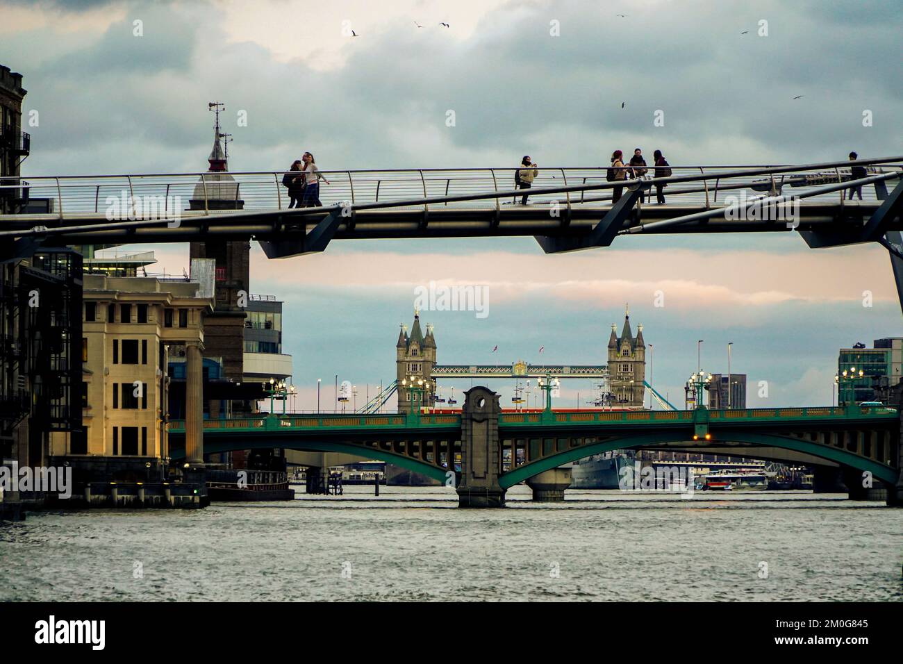A beautiful shot of the three bridges of London over the river Thames ...