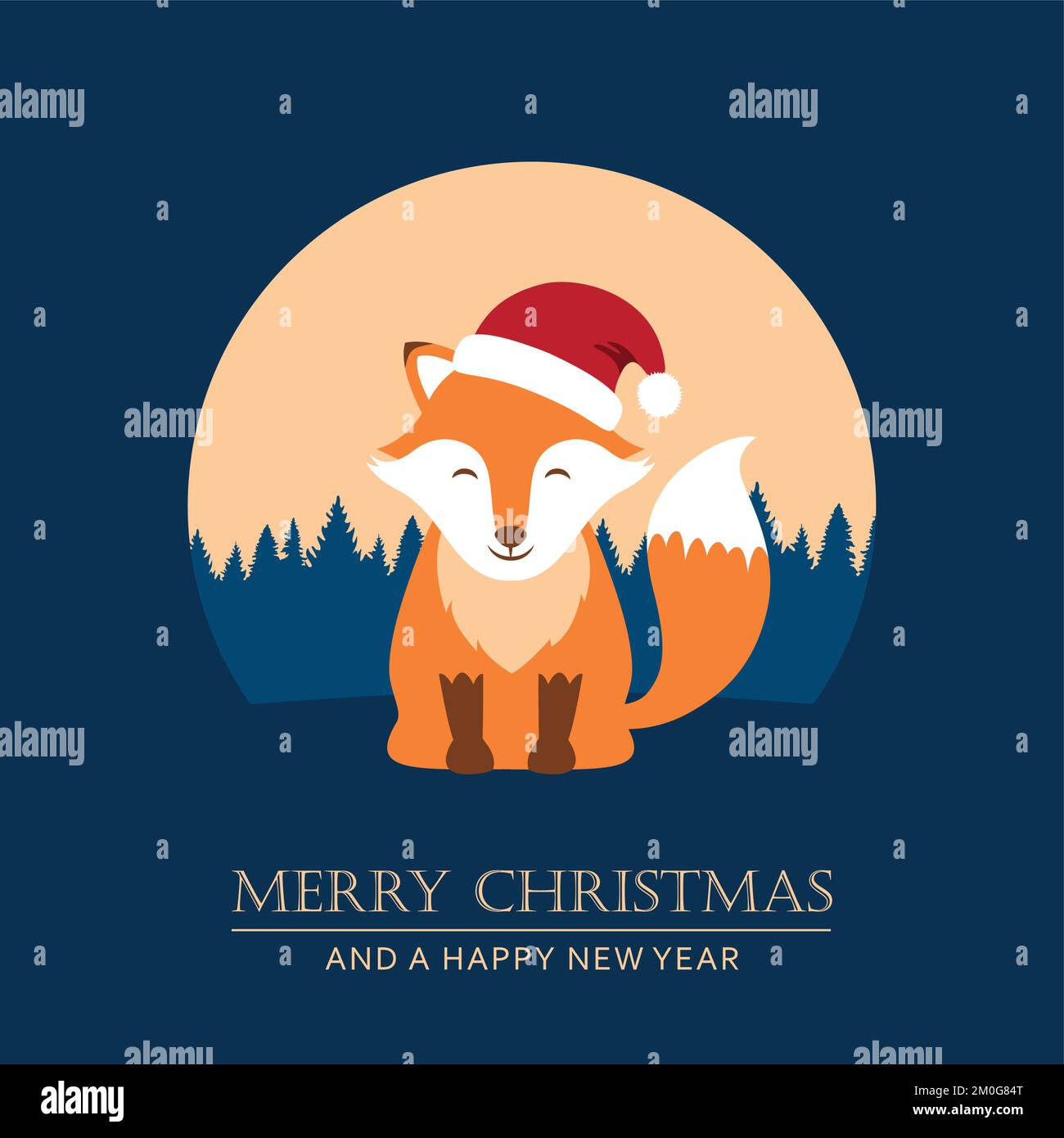 christmas greeting card with cute fox with santa hat Stock Vector Image ...
