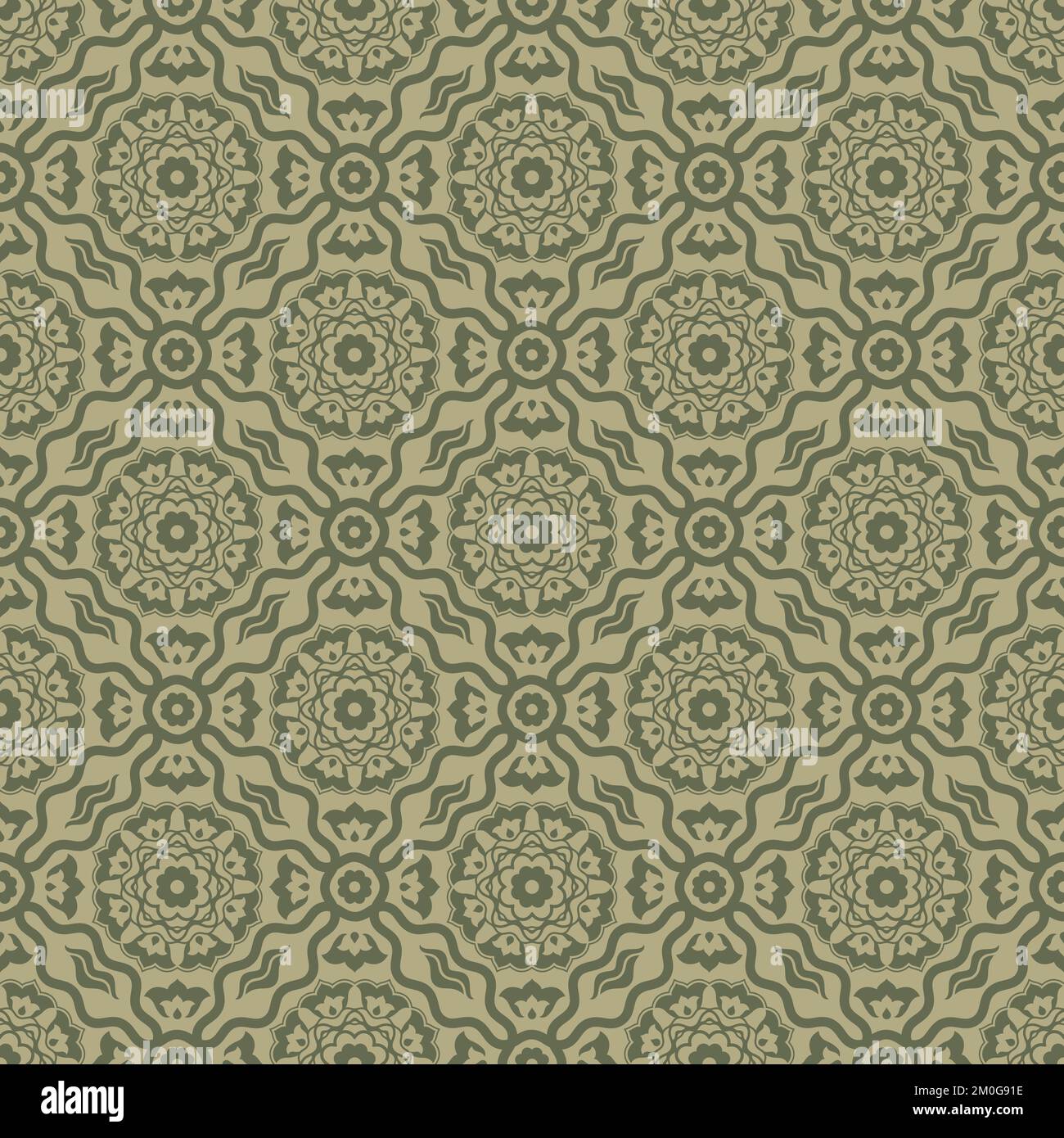 Seamless ornamental vector pattern in sage color with orientalist ...