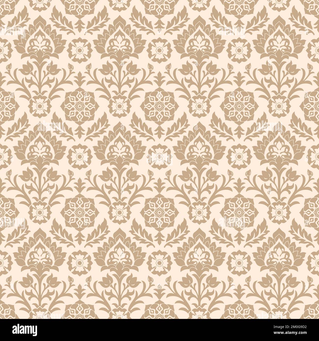 Seamless vector floral damask surface pattern in golden colour. Use for ...