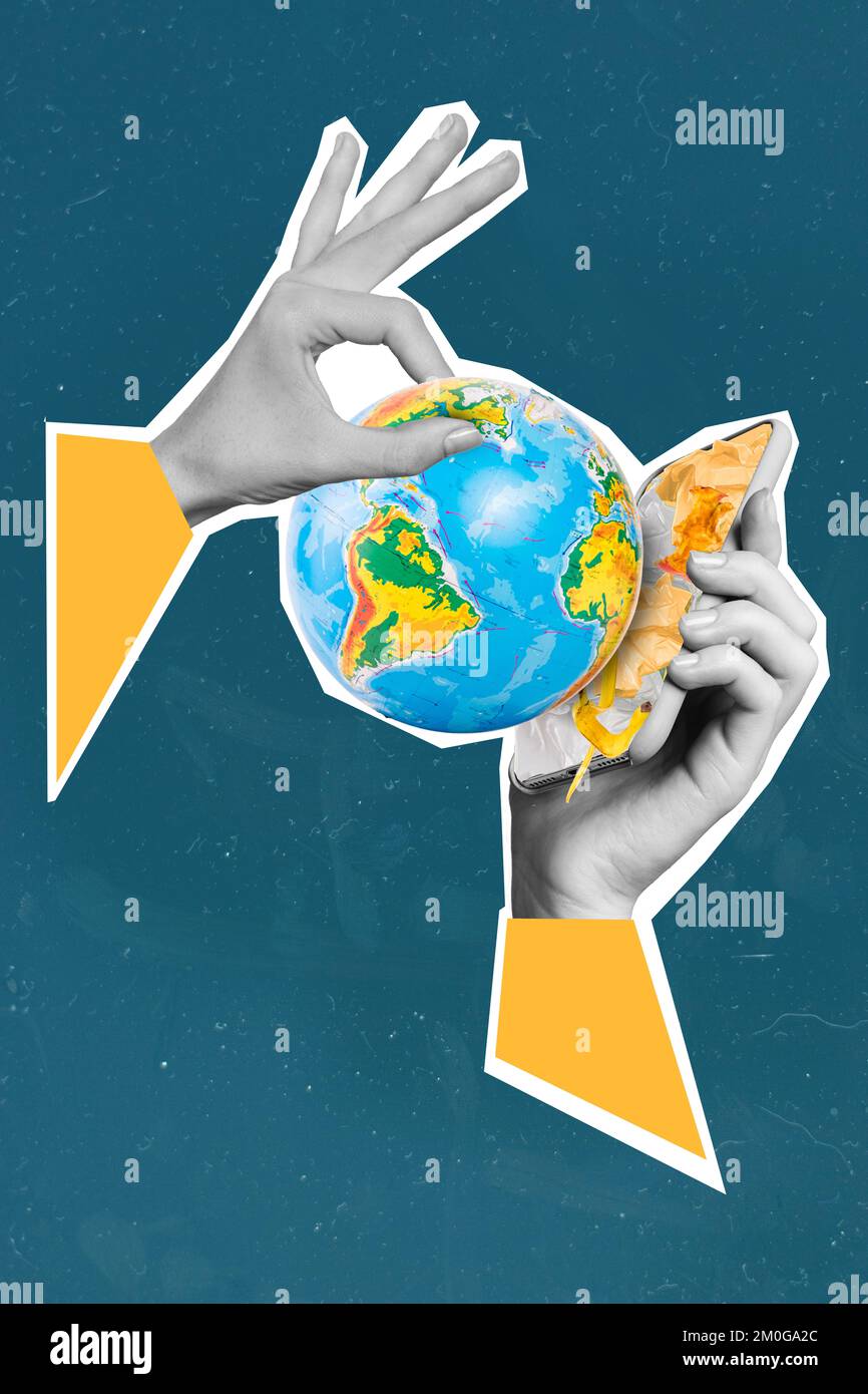 Collage photo of earth world sphere geography garbage problem ...