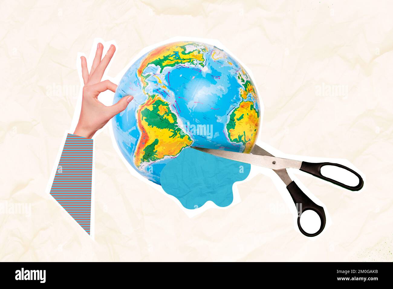 Collage banner of planet earth 3d concept ecological problem scissors ...