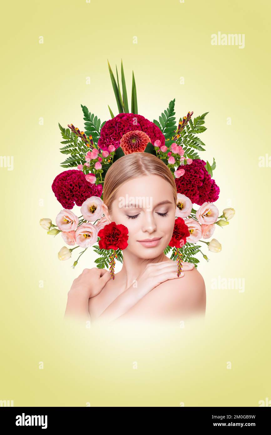 Poster collage of elegant purity lady apply beauty flower vitamins gel ...