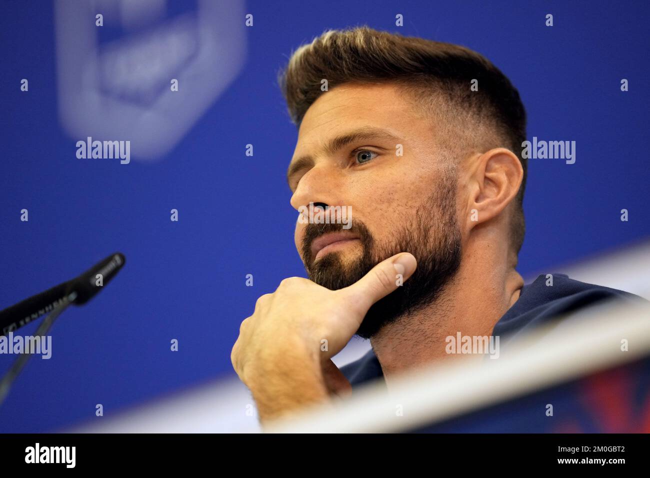 France's Olivier Giroud during a press conference at the Al Sadd Sports ...