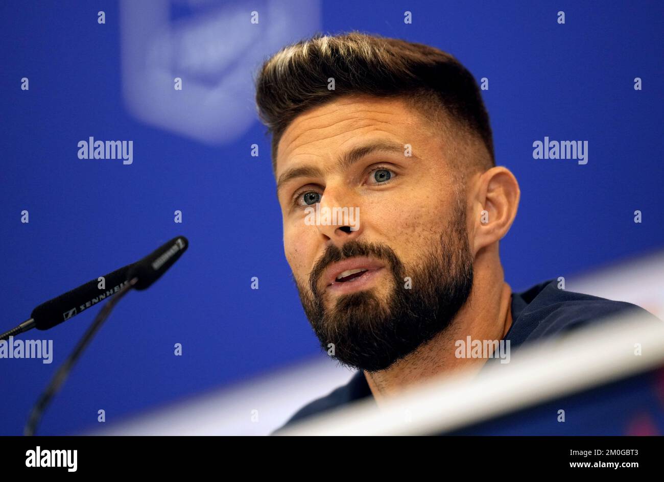 France's Olivier Giroud during a press conference at the Al Sadd Sports ...