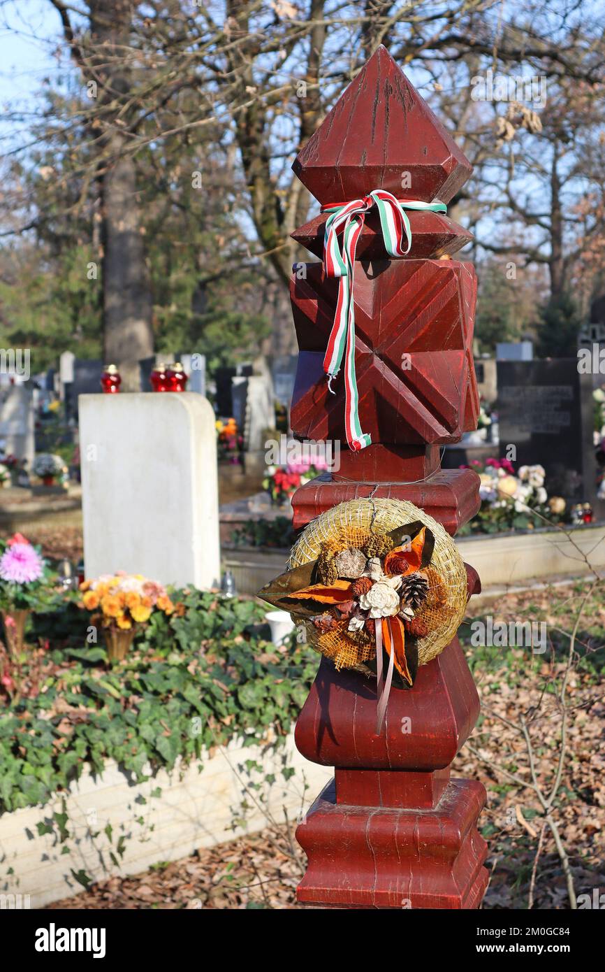 Wooden tombstones in the public cemetery Stock Photo - Alamy
