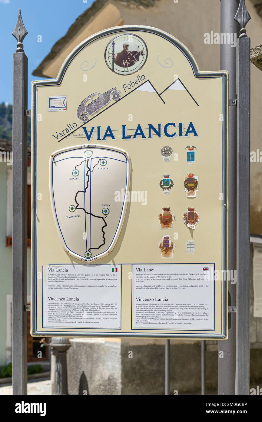 lancia road sign, fobello, italy Stock Photo - Alamy