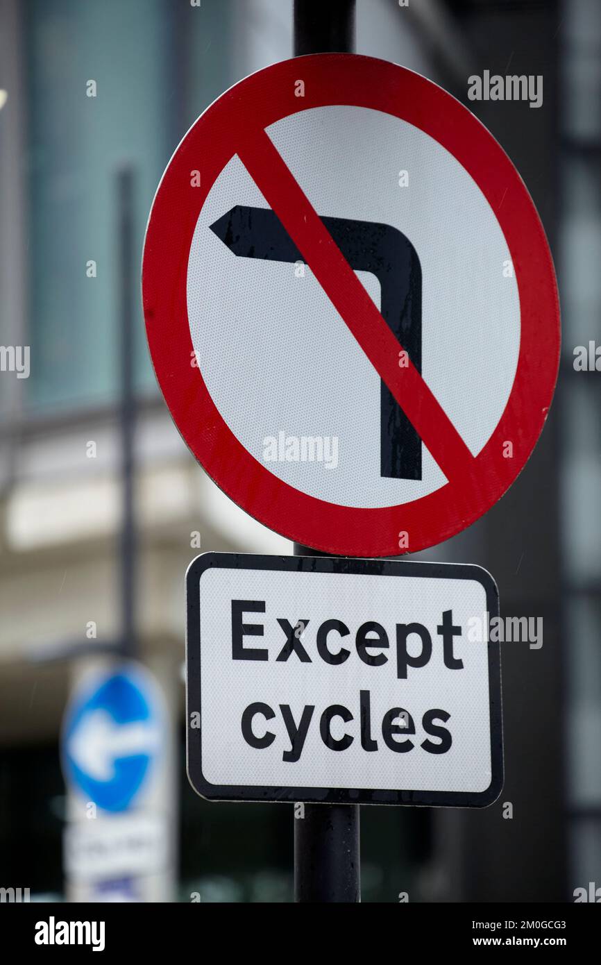 No left turn traffice sign and Except cycles traffic sign Stock Photo ...