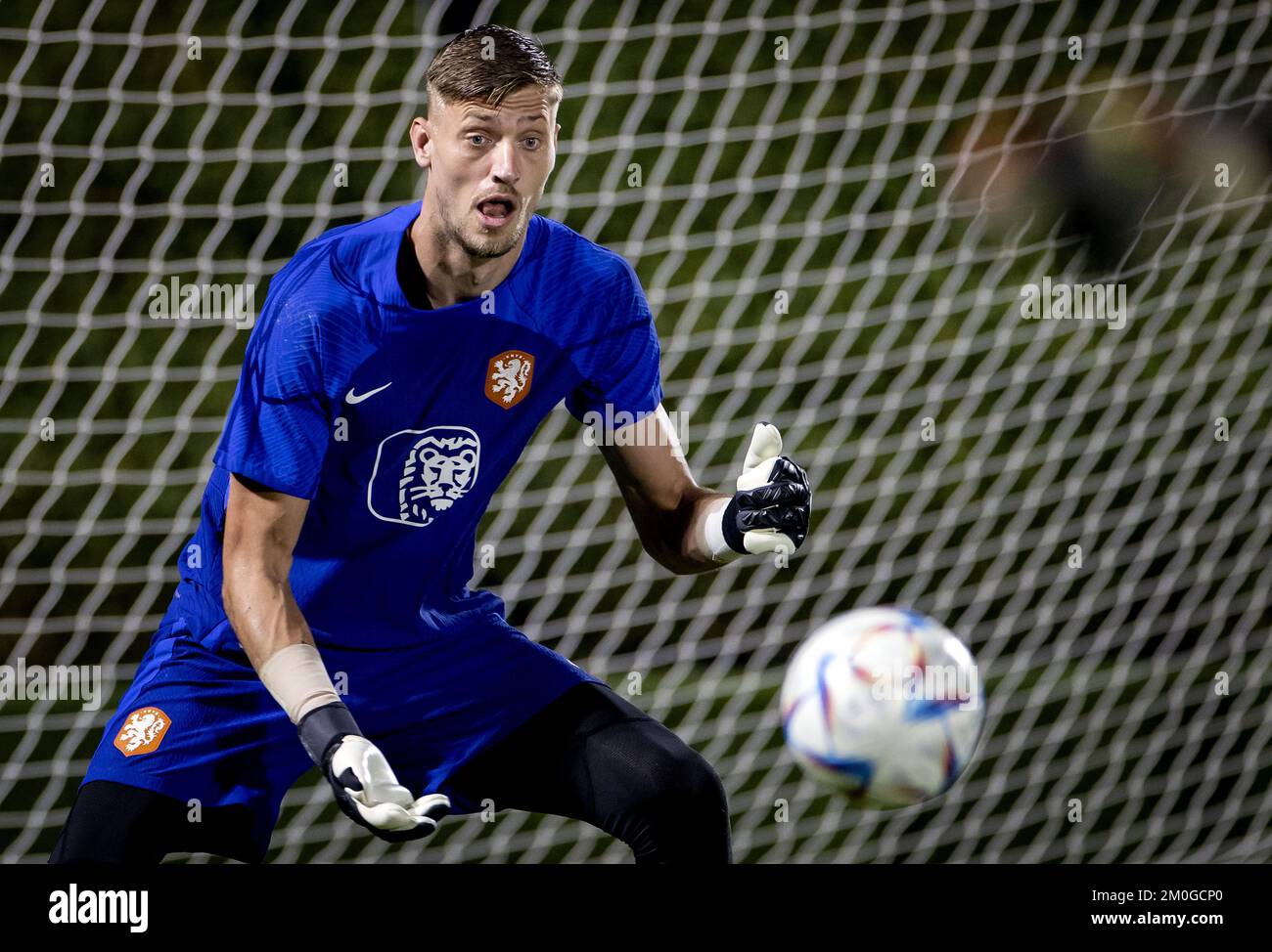 DOHA - Holland goalkeeper Andries Noppert during a training session of ...
